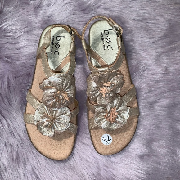 boc | Shoes | Boc Gold Tone Leather Sandals Wflower Detail | Poshmark